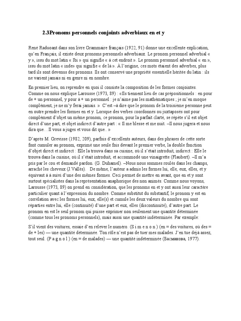 Pronoms adverbiaux en et y en français | PDF | Pronom | Morphologie