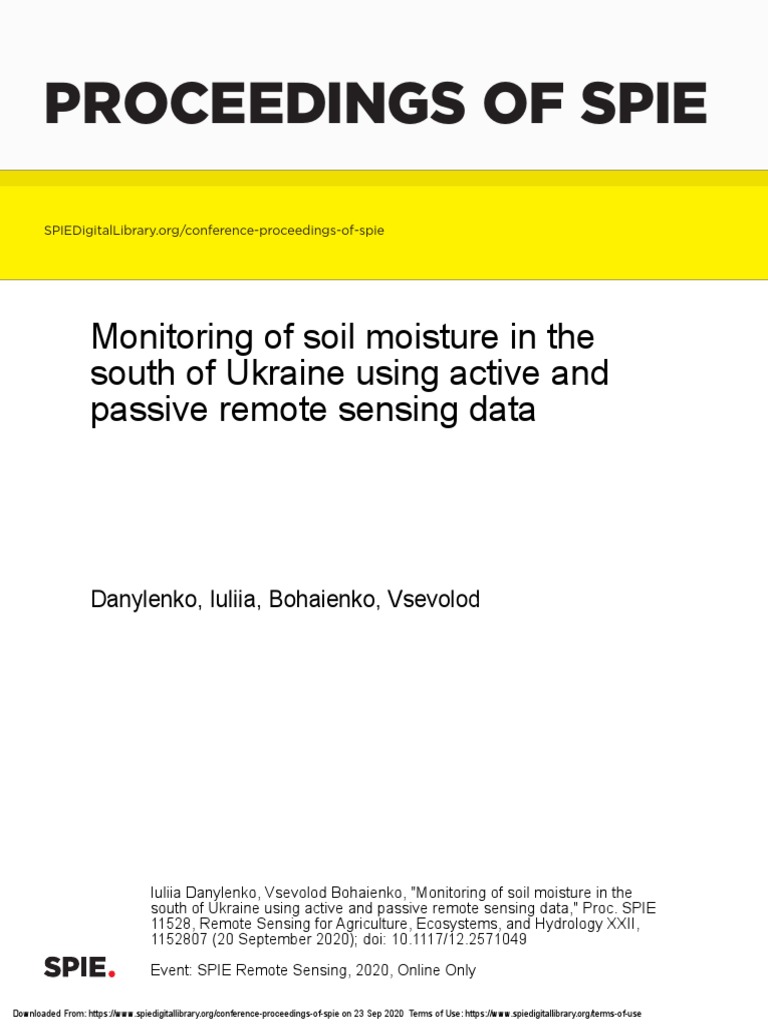 Proceedings of Spie: Monitoring of Soil Moisture in The South of ...