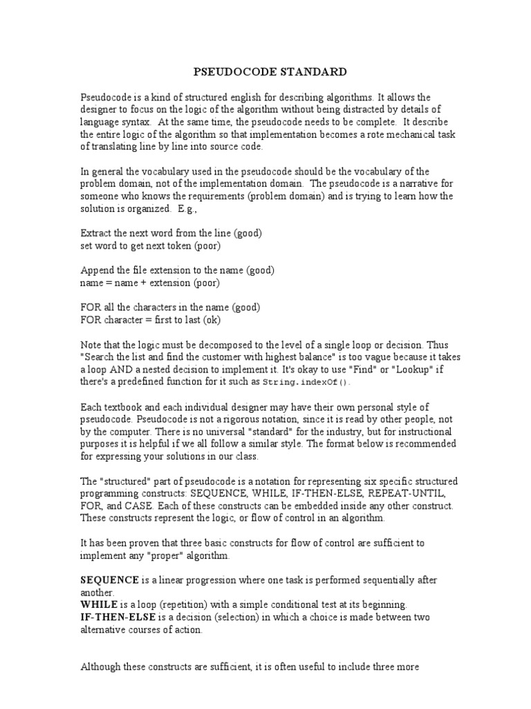 Pseudocode Standard | Download Free PDF | Control Flow | Algorithms