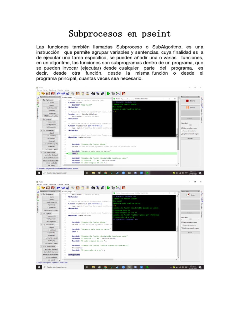 Subprocesos en Pseint | PDF