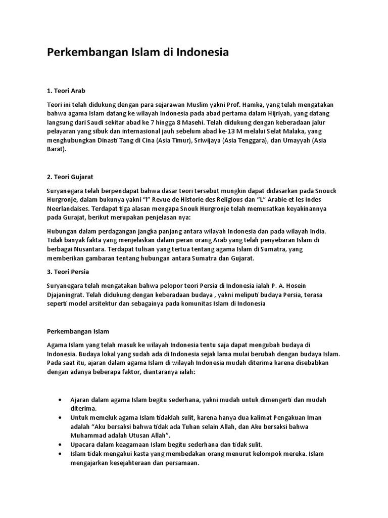 Perkembangan Islam Di Indonesia: 1. Teori Arab | PDF | Sejarah | Agama ...