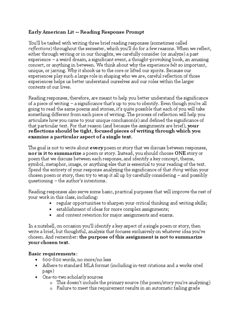 Reading Response Prompt | PDF | Reason | Poetry