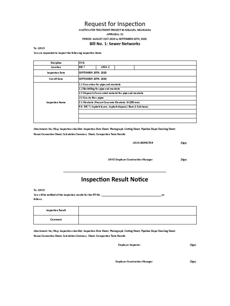 Request For Inspection | PDF | Sanitary Sewer | Sand