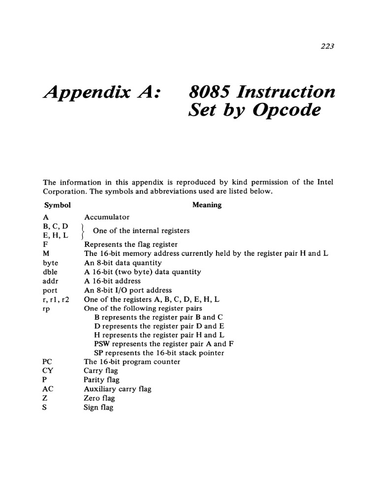Appendix A: 8085 Instruction Set by Opcode: Meaning | Download Free PDF | Computer Memory ...
