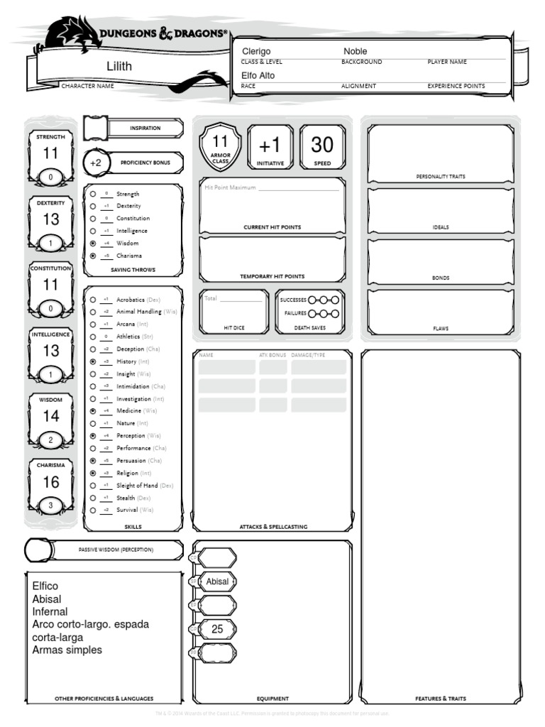 Lilith: Clerigo Noble Elfo Alto | PDF | Tabletop Games | Role Playing