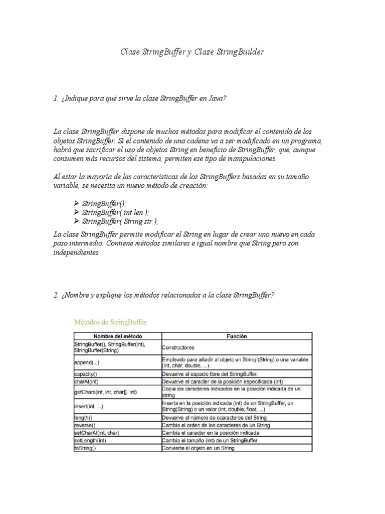 Clase StringBuffer y Clase StringBuilder | PDF | Objeto (informática) | Java (lenguaje de ...