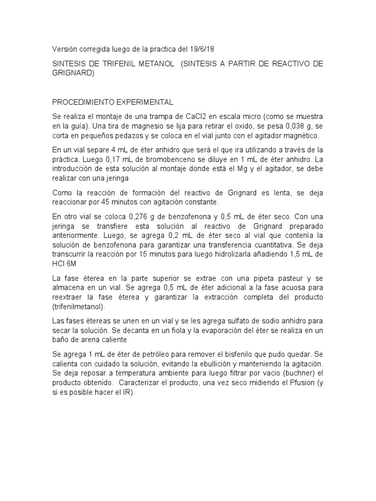 SINTESIS DE TRIFENIL METANOL Grignard Version 19 - 6 - 18 | PDF