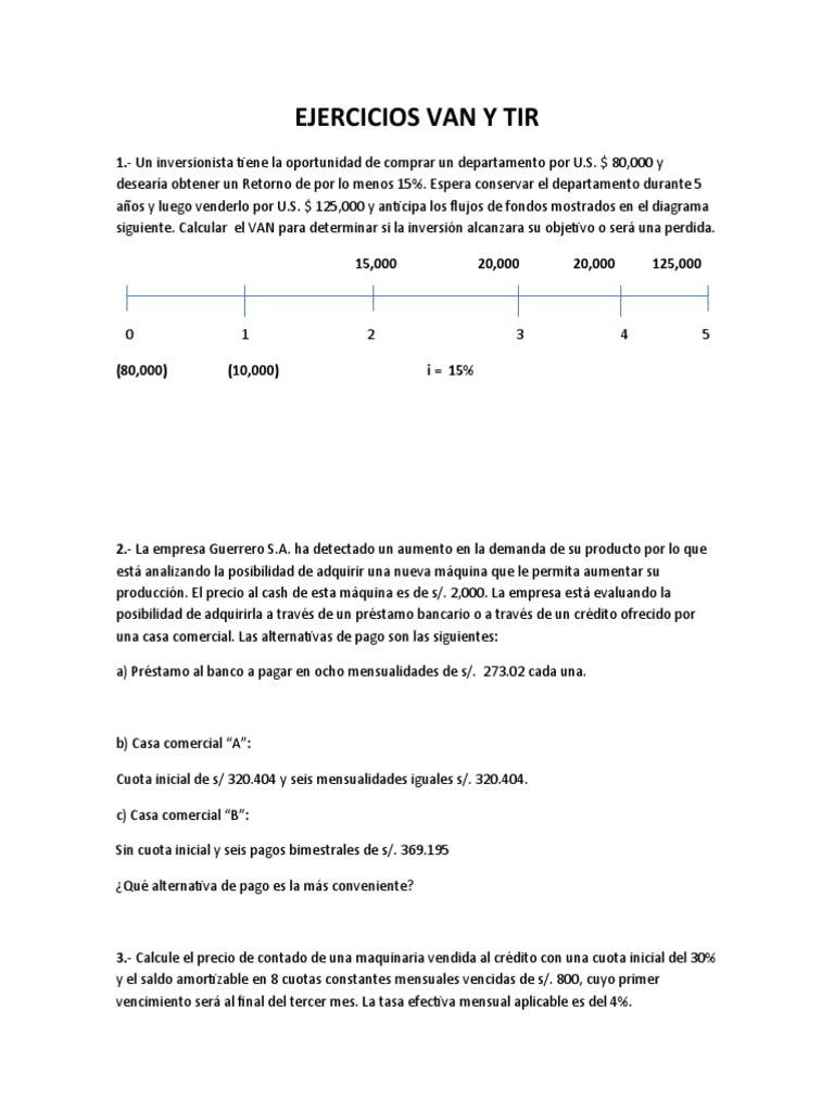 Ejercicios Van y Tir | PDF | Tasa interna de retorno | Inversiones