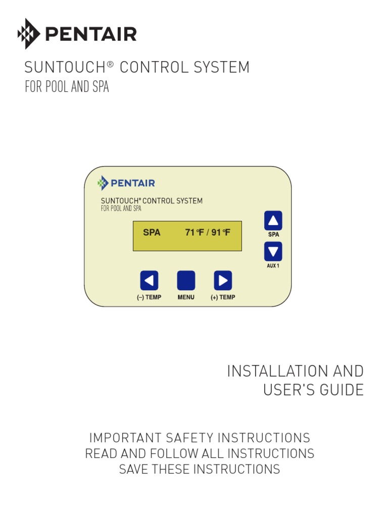 Suntouch Control System Manual English PDF | PDF | Swimming Pool | Menu ...