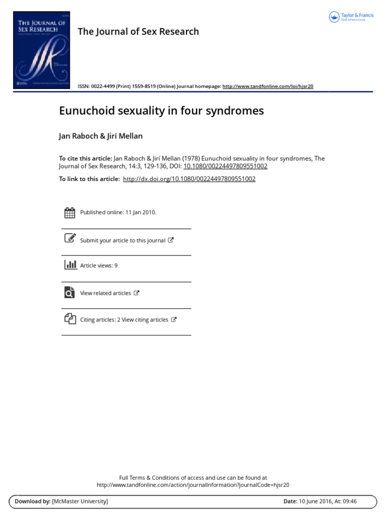 Eunuchoid Sexuality in Four Syndromes: The Journal of Sex Research ...