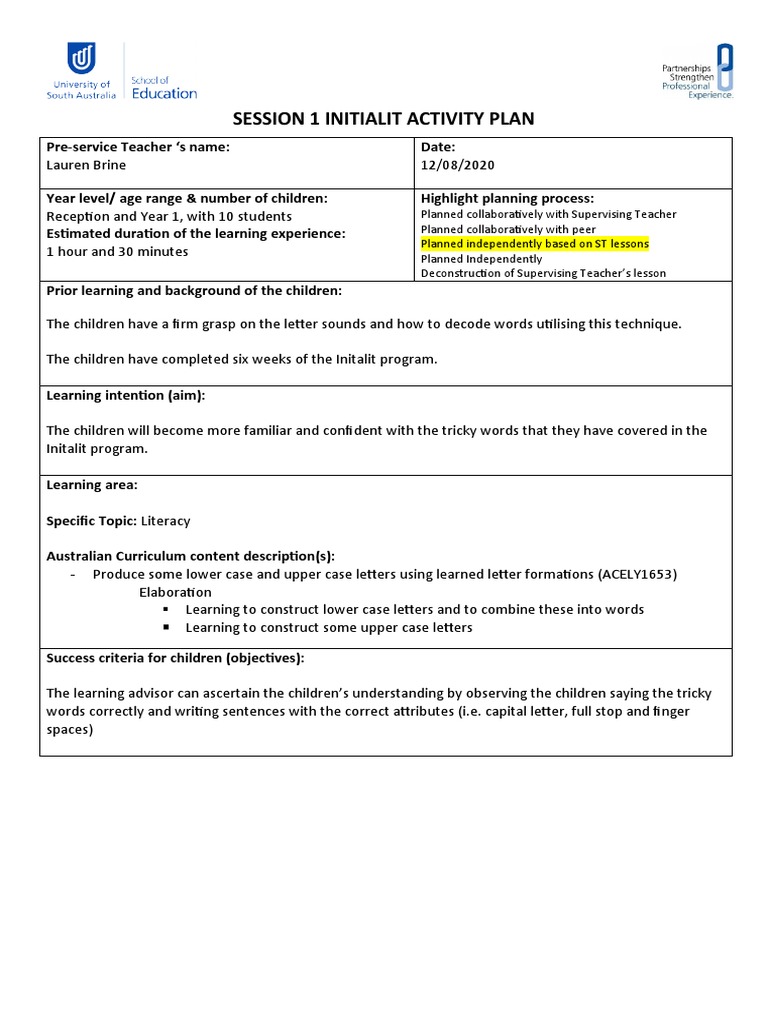 Session 1 Activity Plan | PDF | Educational Psychology | Learning
