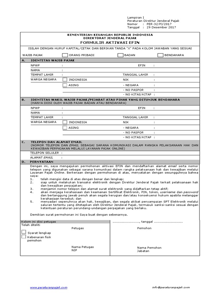 Formulir Efin Dan Petunjuk Pengisian | PDF