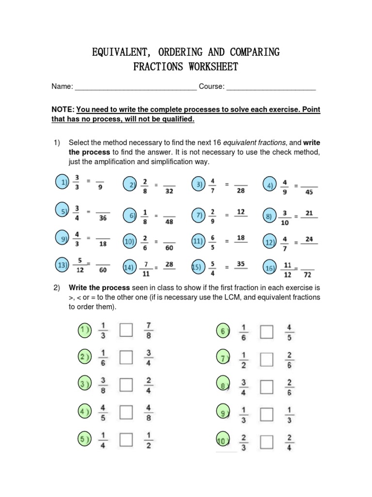 Equivalent, Ordering and Comparing Fractions Worksheet: That Has No ...