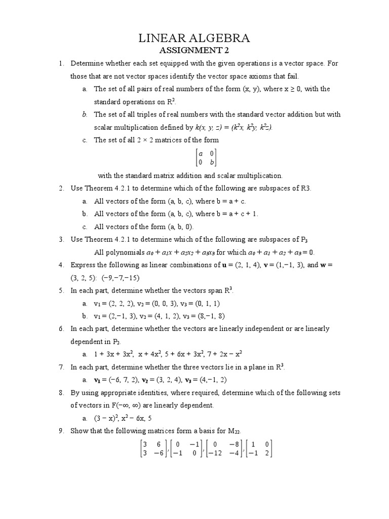 Problem Sheet 2 | PDF | Vector Space | Basis (Linear Algebra)