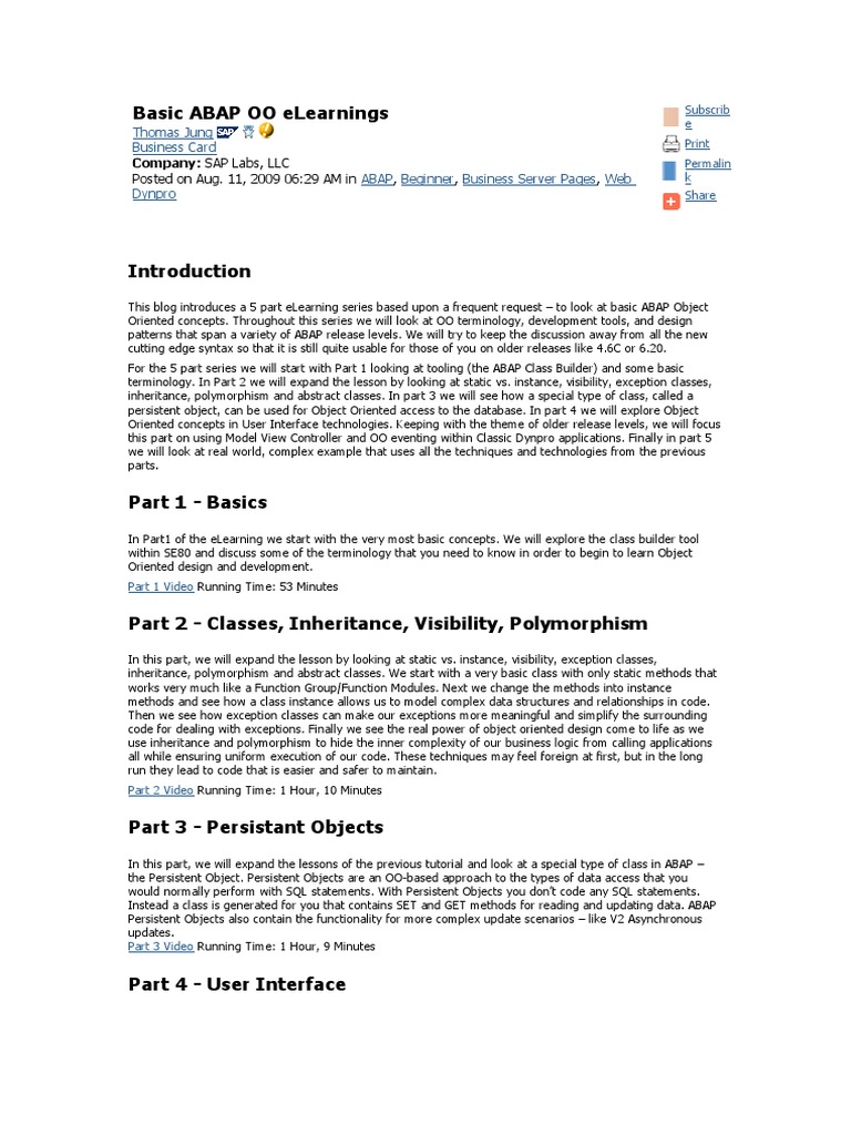 Basic Abap Oo Elearnings Pdf Class Computer Programming Object Computer Science