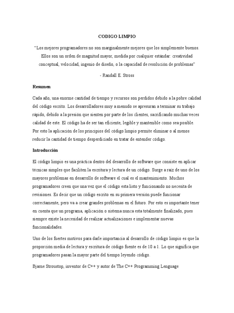 Código Limpio | PDF | Lenguaje de programación | Ingeniería de software