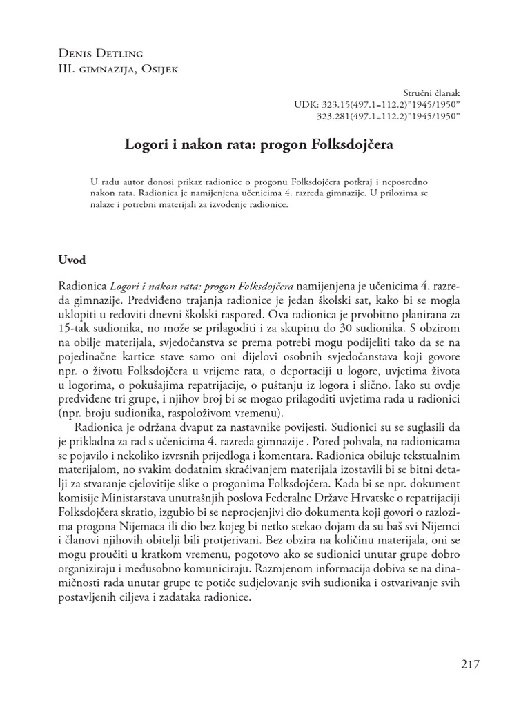 Logori I Nakon Rata Progon Folksdojcera PDF | PDF