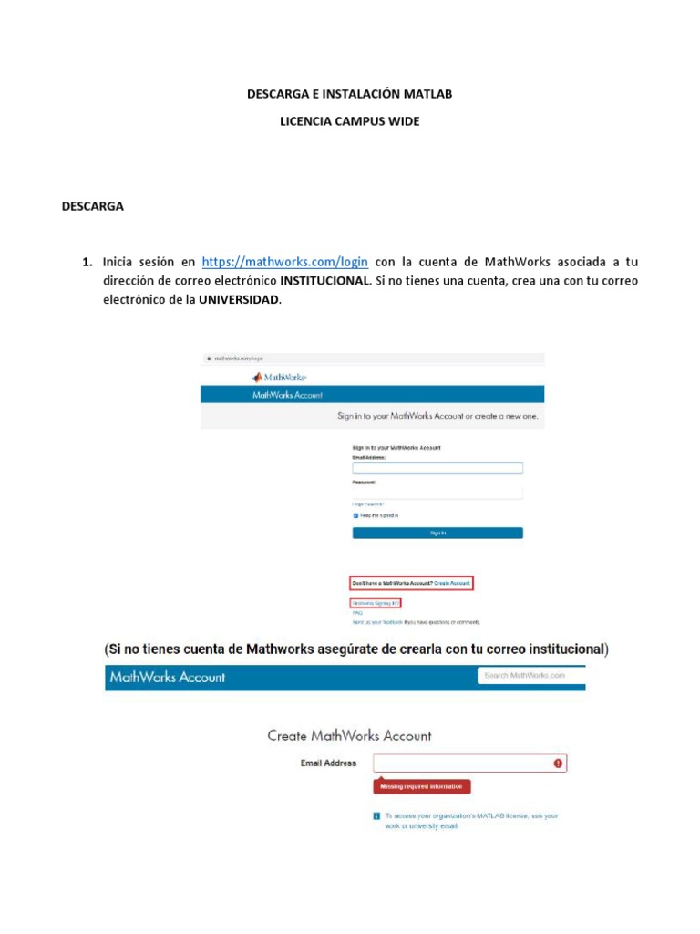 Guía de Descarga e Instalación de MATLAB | PDF