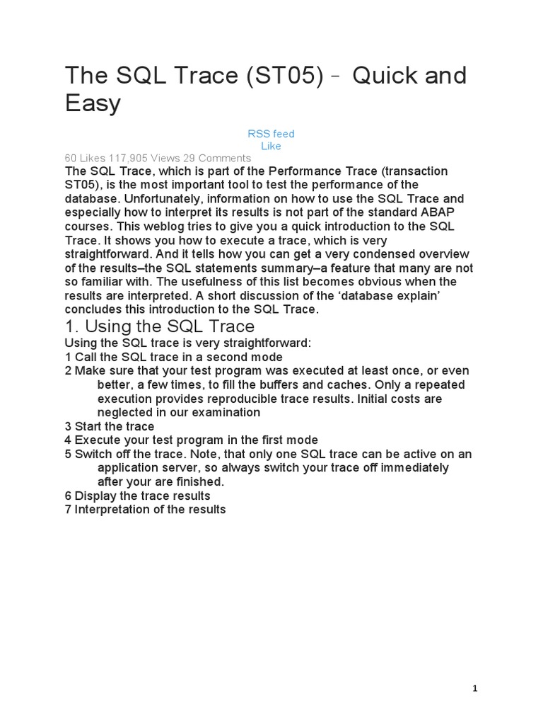 The SQL Trace (ST05) Quick and Easy | PDF | Database Index | Sql