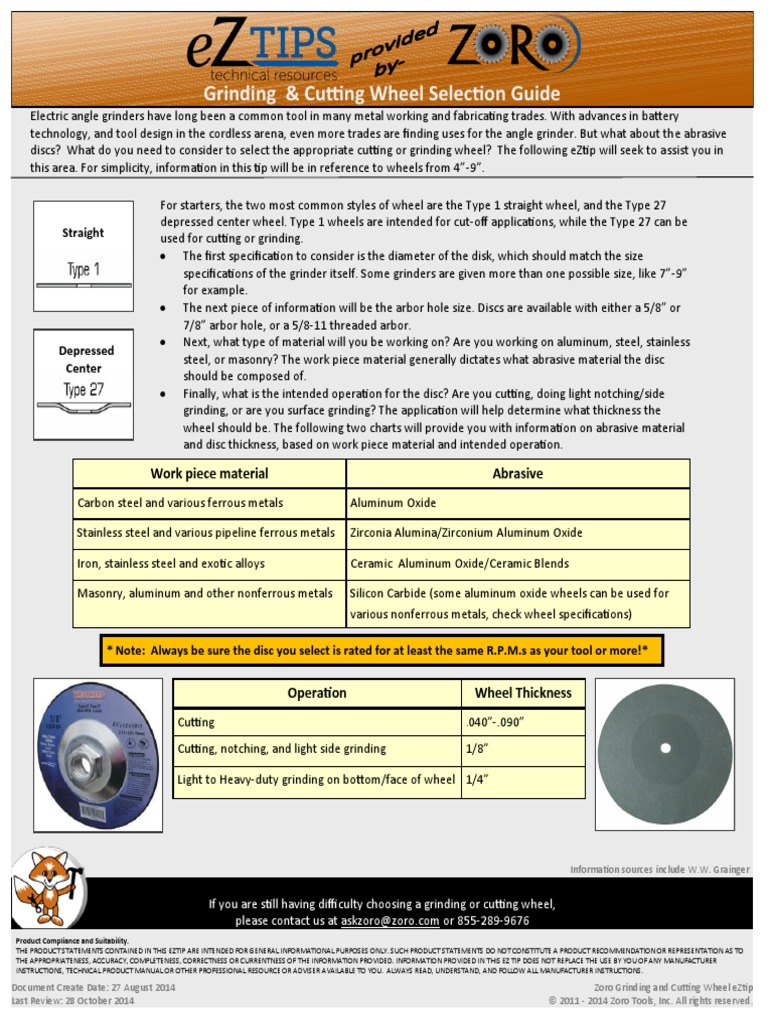 Grinding & Cutting Wheel Selection Guide: Straight | PDF | Grinding ...
