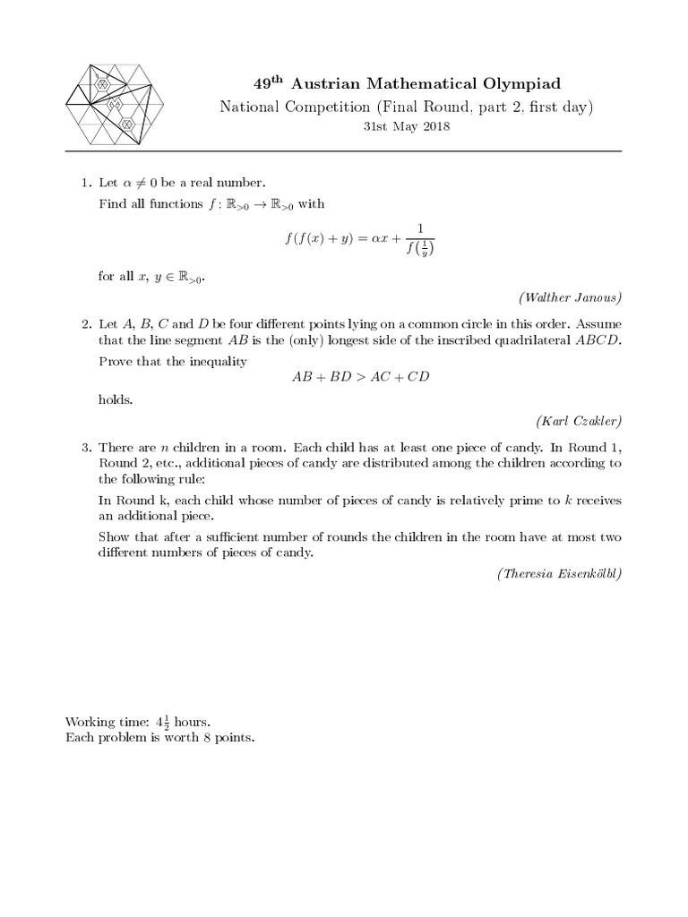 Austrian Mathematical Olympiad Problems Pdf Triangle Numbers