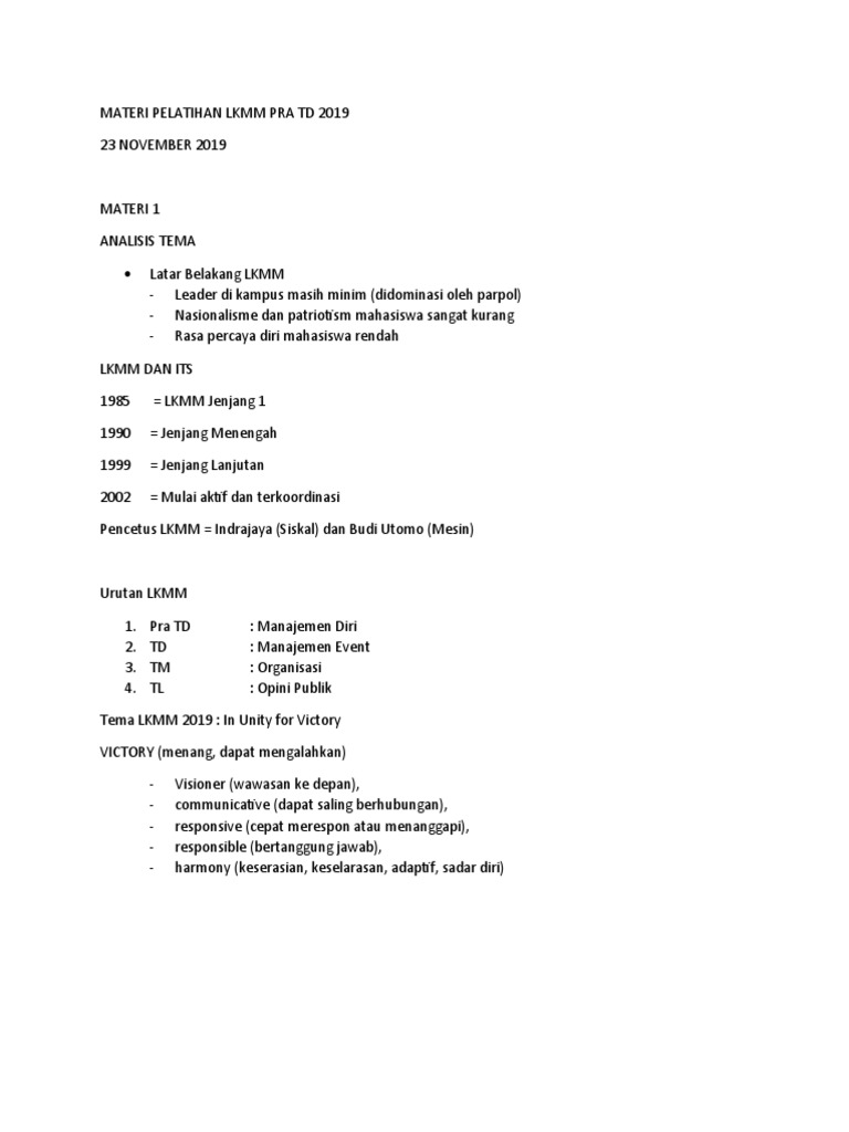 Materi Pelatihan LKMM Pra TD 2019 | PDF