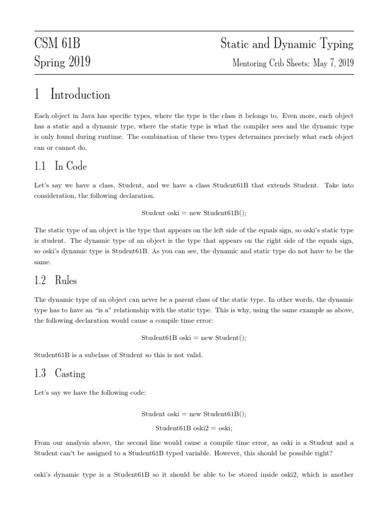 CSM 61B Static and Dynamic Typing Spring 2019: 1.1 in Code | Download ...