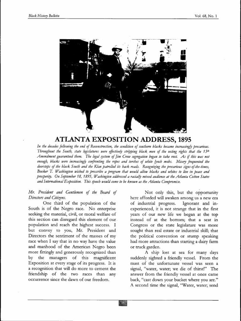 Booker T Washington Address at The Atlanta Cotton Exposition | PDF ...