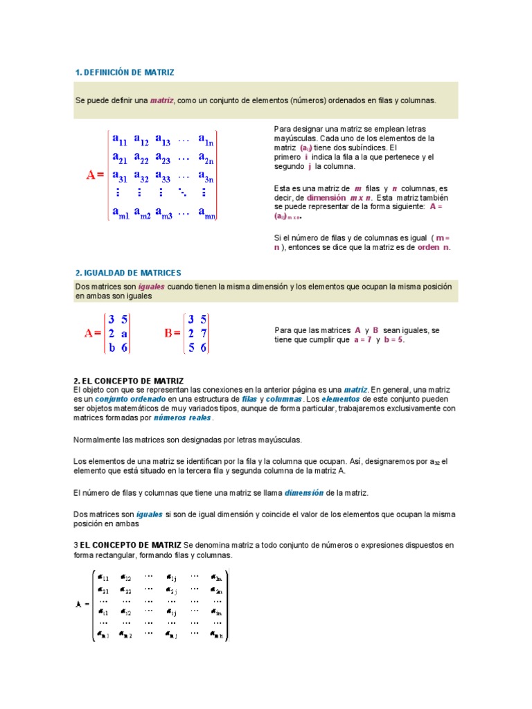 Definición y Tipos de Matrices | PDF | Matriz (Matemáticas ...