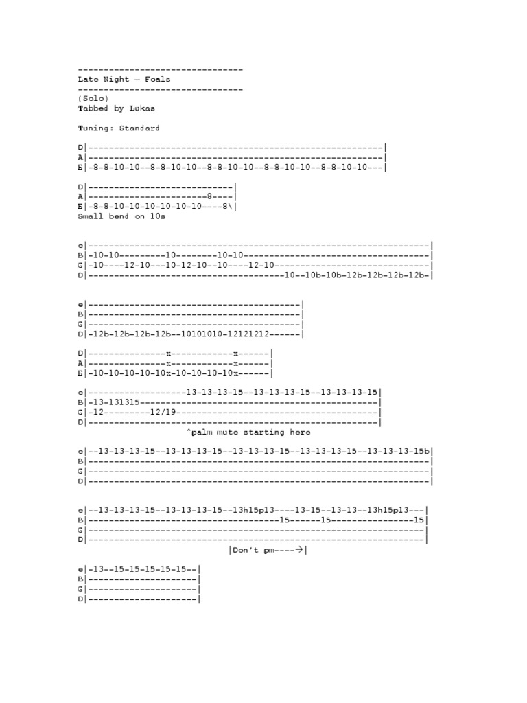 Late Night - Foals Tab | PDF