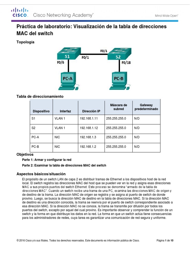 5.2.1.7 Lab - Viewing The Switch MAC Address Table V2 | PDF ...