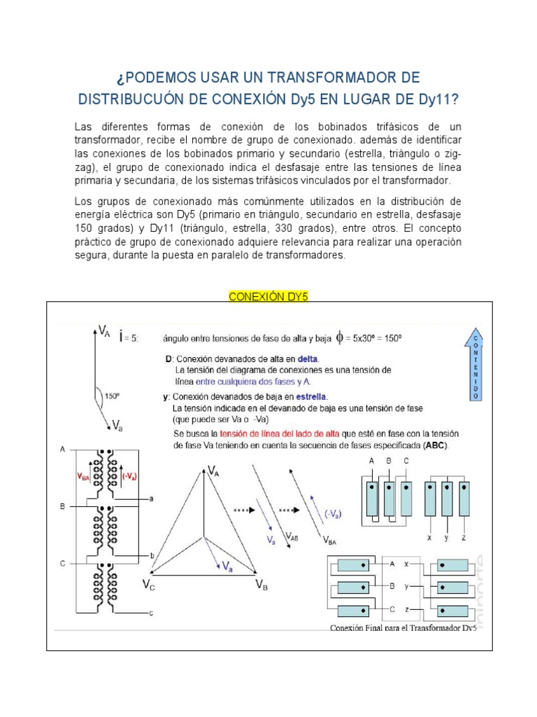 CONEXIÓN Dy5 EN LUGAR DE Dy11 | PDF | Transformador | Ingeniería de la ...