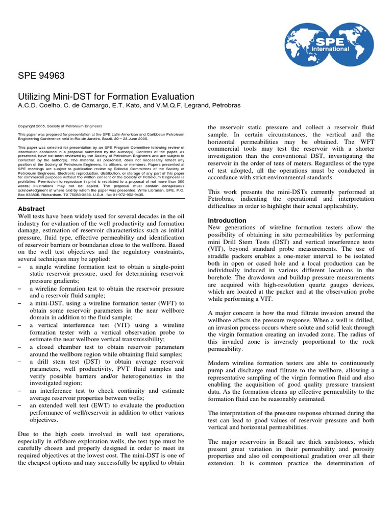 SPE-94963-MS - Utilizing Mini-DST For Formation Evaluation | PDF ...