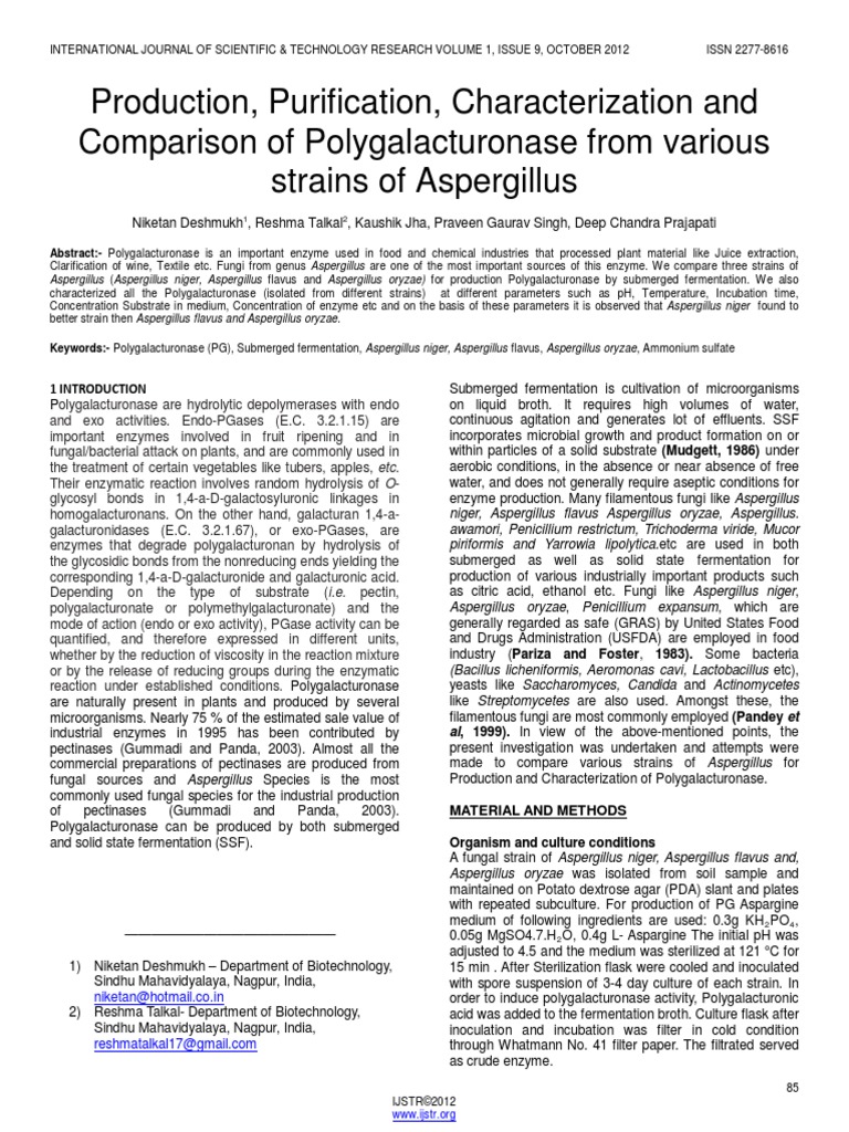 Production Purification Characterization PDF | PDF | Aspergillus | Chemistry