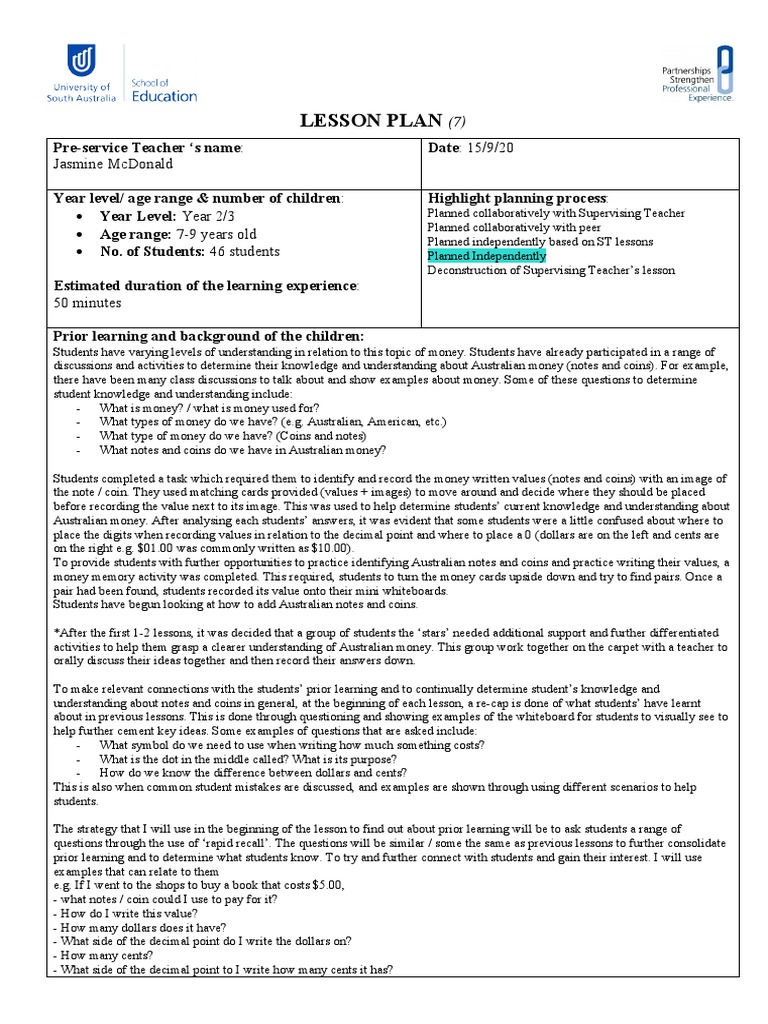 Maths Lesson Plan - 2 | PDF | United States Dollar | Lesson Plan