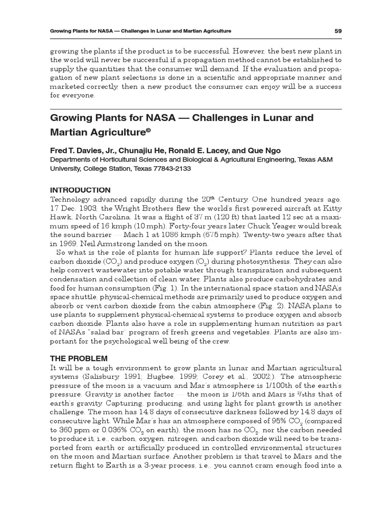 Davies Et Al. - Unknown - Growing Plants For NASA - Challenges in Lunar ...