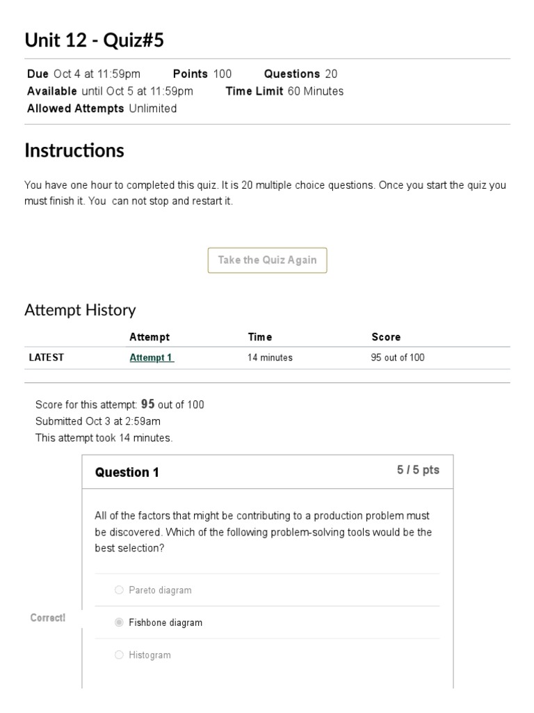 Quiz on Production Problem-Solving Tools | PDF | Experiment | Design Of ...