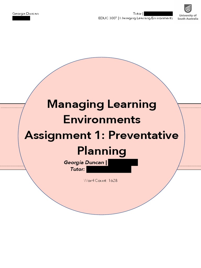 Managing Learning Environments Assignment 1: Preventative Planning | PDF | Classroom | Tutor