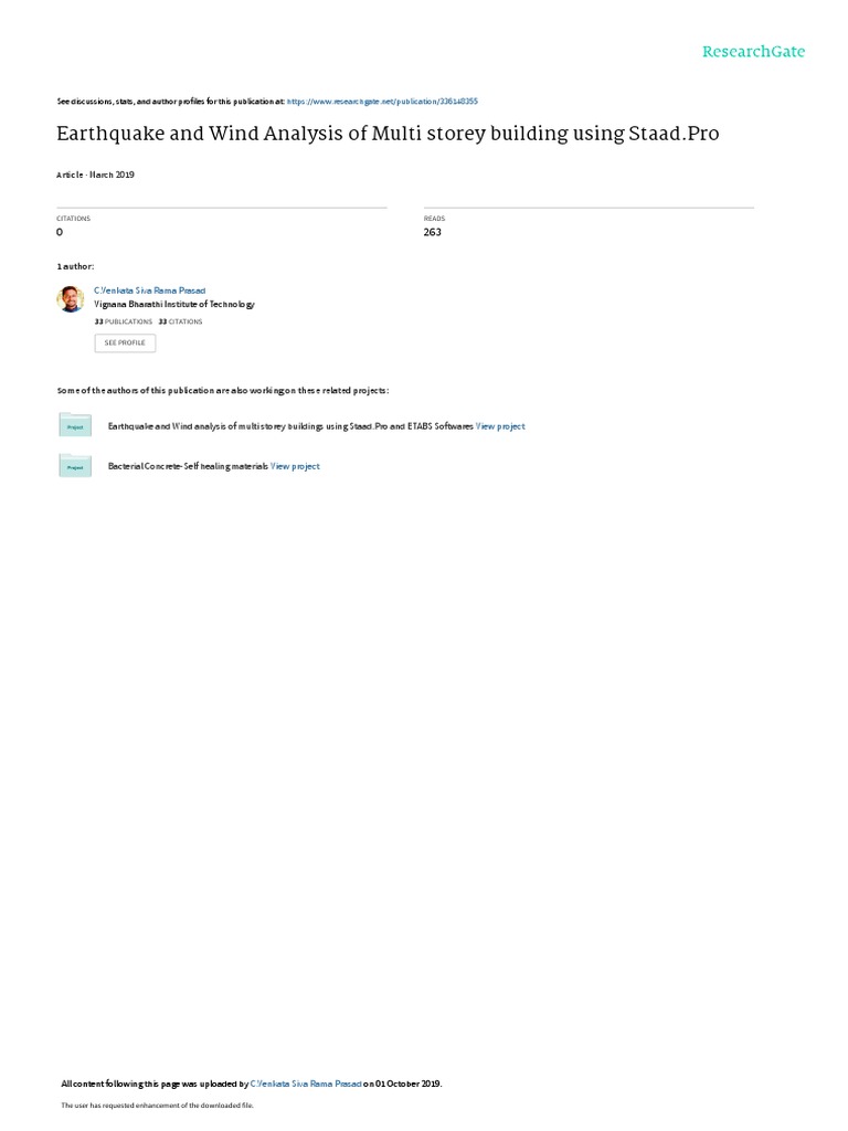 Earthquake and Wind Analysis of Multi Storey Building Using Staad - Pro ...