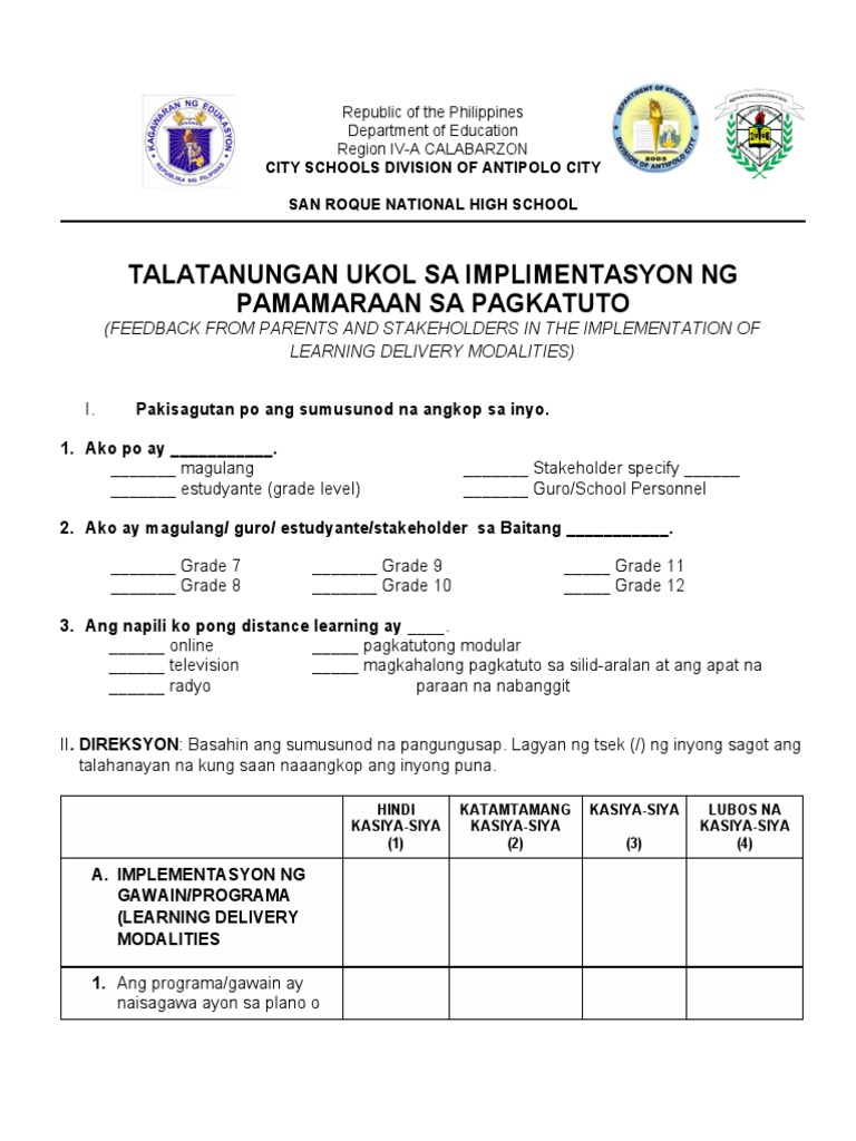 Feedback Form From Parents and Stakeholders | PDF