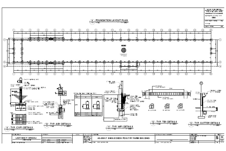 Foundation Layout Plan: As-Built Single Deck Poultry Farm Building | PDF