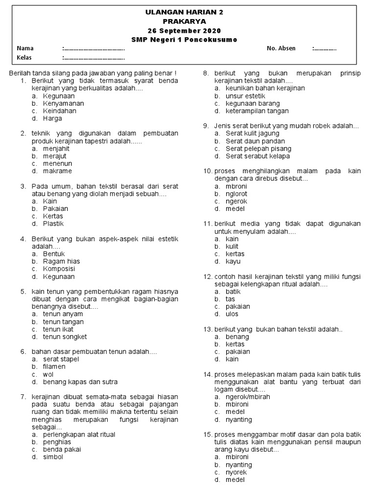 Soal Uh 2 Prakarya | PDF