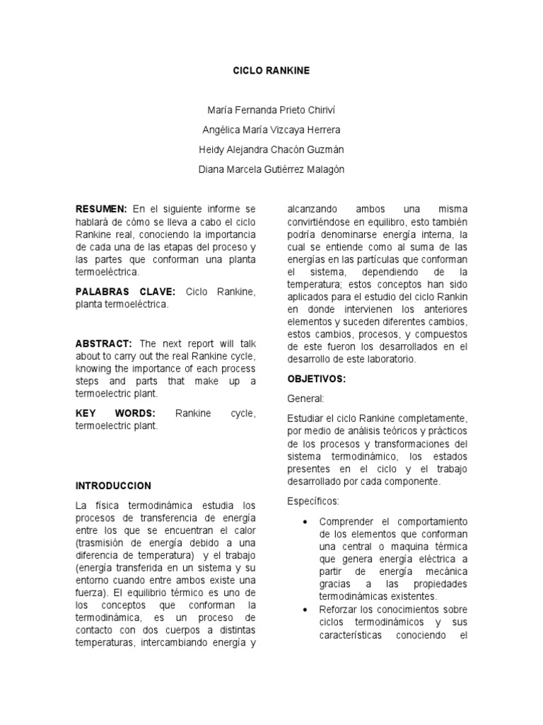 Funcionamiento del Ciclo Rankine | PDF | Termodinámica | Caldera
