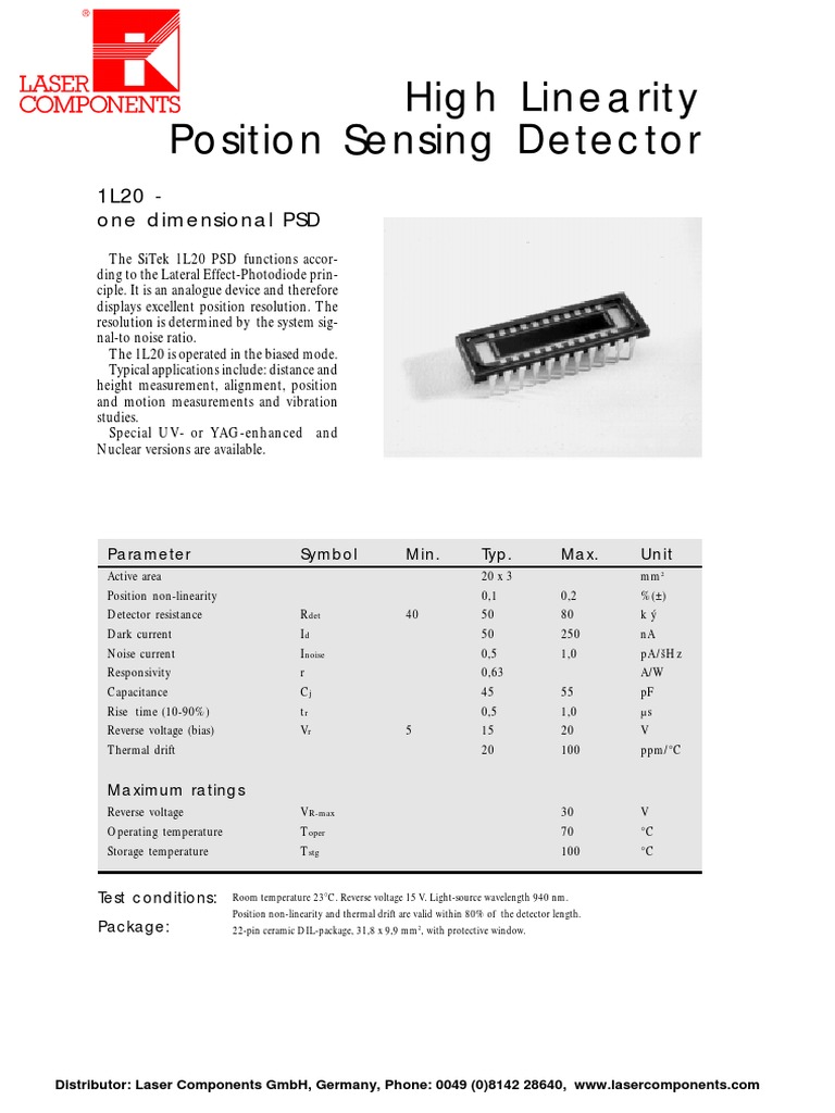 High Linearity Position Sensing Detector: 1L20 - One Dimensional PSD ...