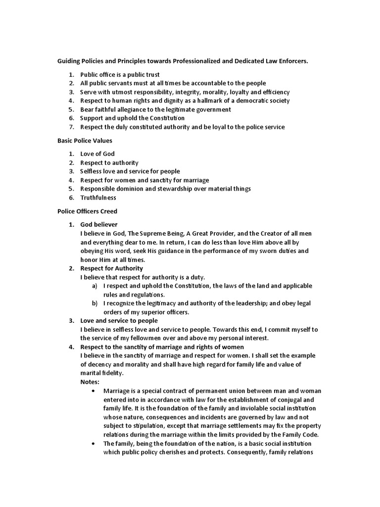 Guiding Policies and Principles Towards Profession | PDF | Marriage ...