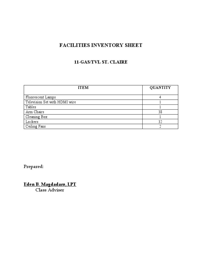 Facilities Inventory Sheet | PDF