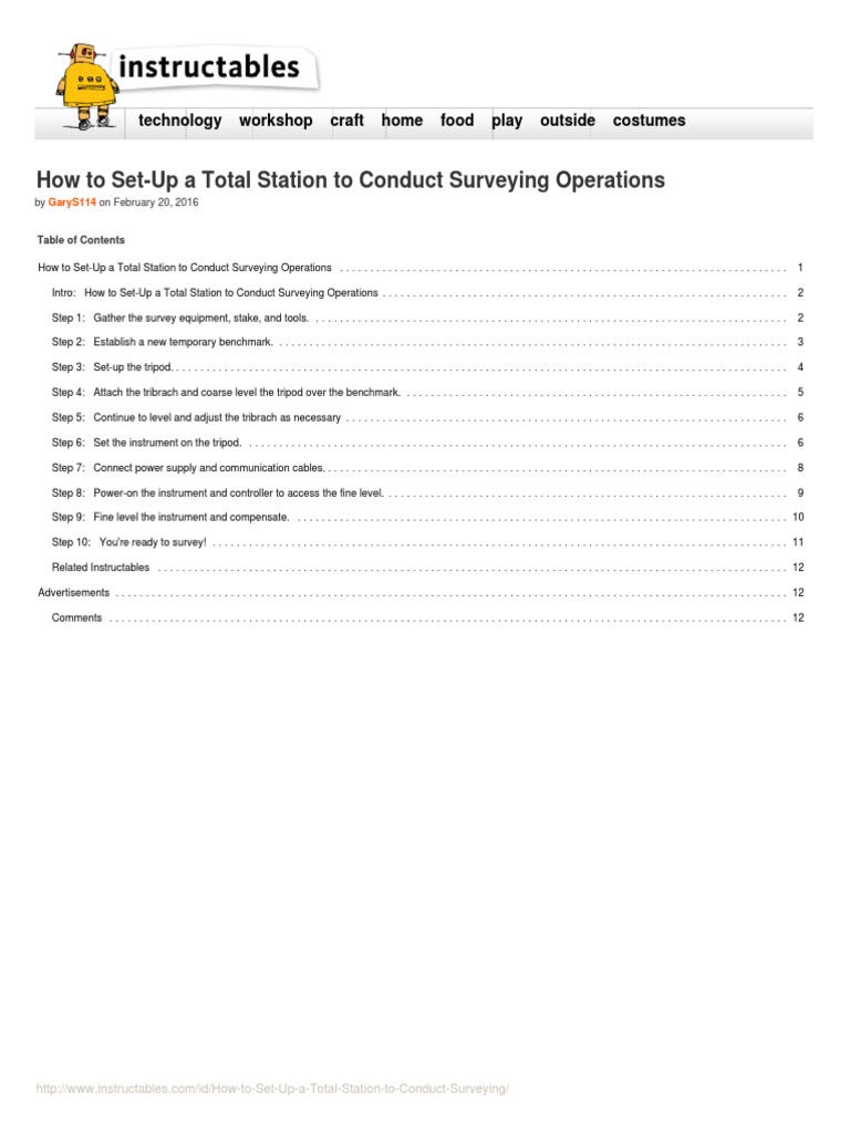 Total Station Setup for Surveying Guide | PDF | Surveying | Equipment