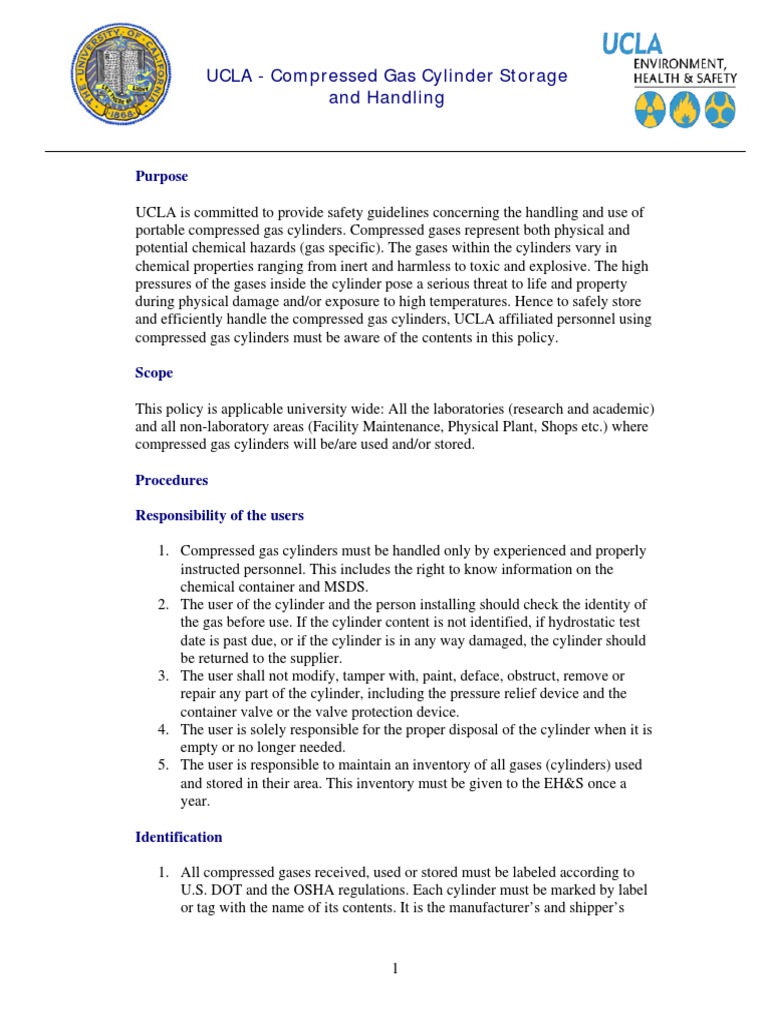 Compressed Gas Cylinder Storage and Handling - UCLA | Download Free PDF ...