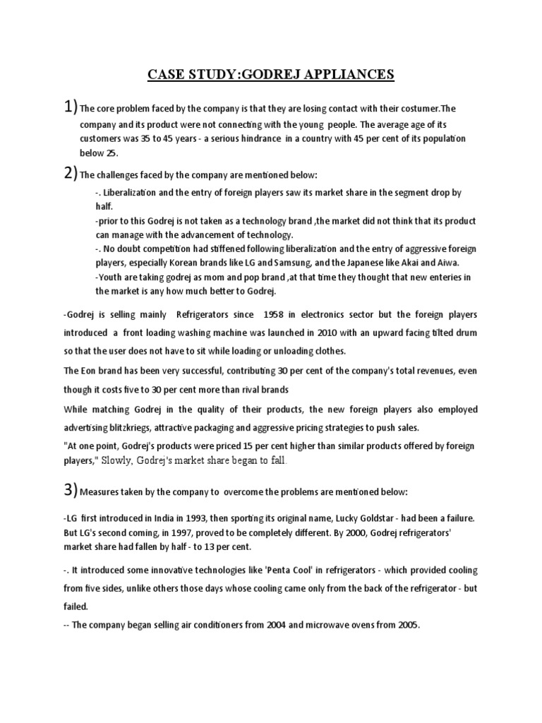 CASE STUDY Godrej Assingnment Answers | PDF | Air Conditioning | Refrigerator