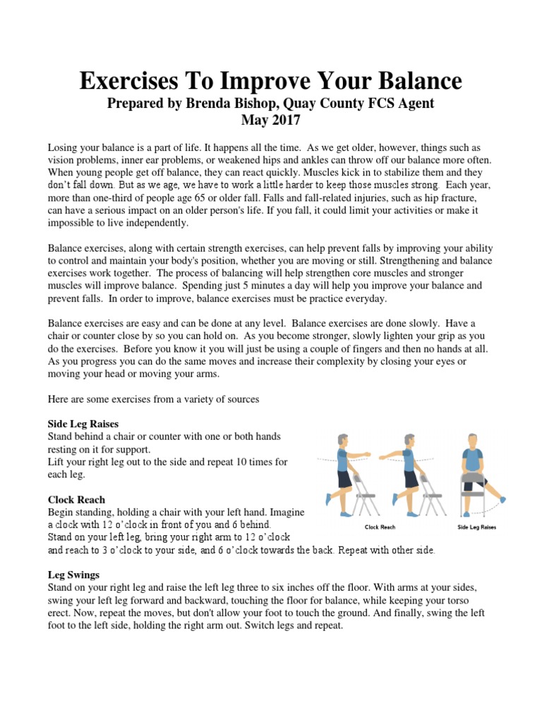 Exercises To Improve Your Balance Handout | PDF | Balance (Ability) | Foot